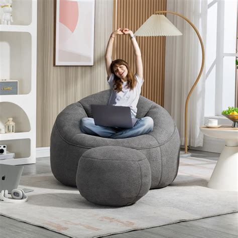 Hmfule Bean Bag Chair With Ottoman Comfy Bean Bag Sofa