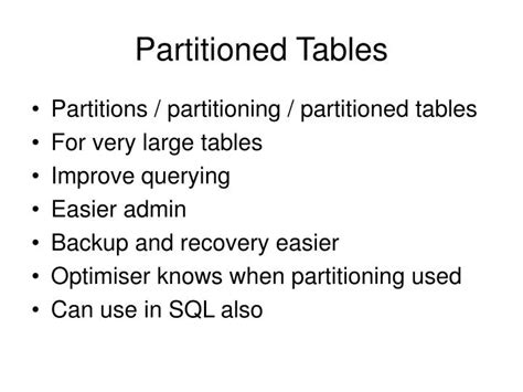 Ppt Partitioned Tables Powerpoint Presentation Free Download Id3029373