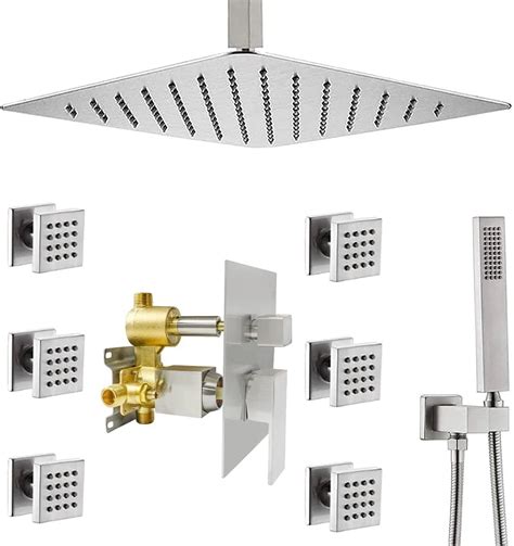 Multi Shower Head System Ceiling System With Body Jets 16 Inch Square