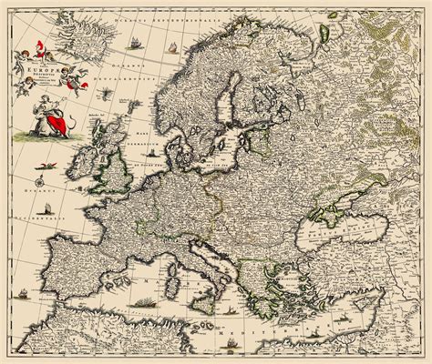 Historic Map Europe De Wit 1700 Vintage Wall Art Maps Of The Past