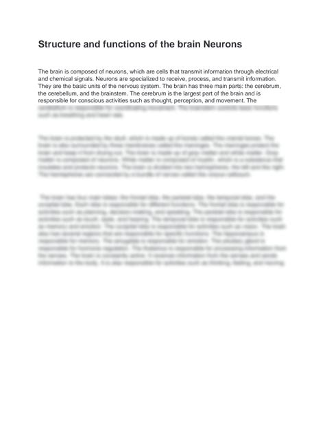 SOLUTION Structure And Functions Of The Brain Neurons Studypool