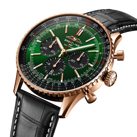 Breitling Navitimer Chronograph 18ct Rose Gold 46mm Mens Watch Green