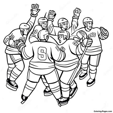 Energetic Hockey Team Celebrating Coloring Page Coloring Page Free