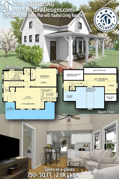 Plan 430808sng 750 Square Foot Cottage House Plan With Vaulted Living