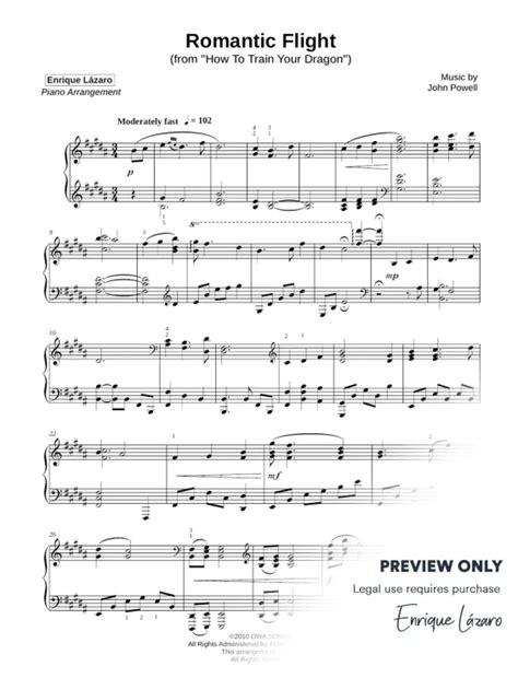 Romantic Flight How To Train Your Dragon Piano Sheet Music