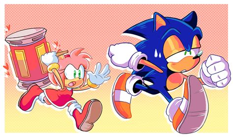 Sonic The Hedgehog And Amy Rose Sonic And 1 More Drawn By Stellarspin