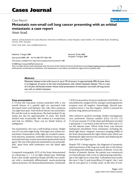 Pdf Metastatic Non Small Cell Lung Cancer Presenting With An Orbital
