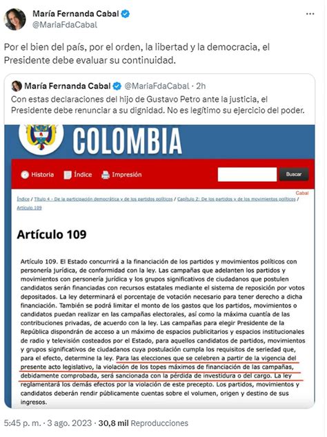 María Fernanda Cabal Dijo Que Petro Debe Renunciar “no Es Legítimo Su