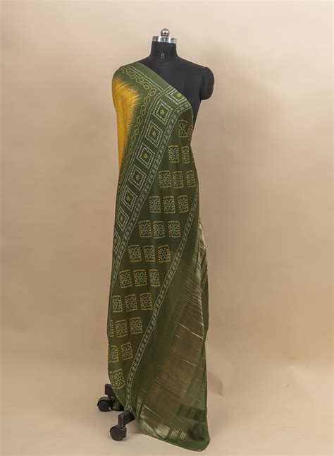 Pure Modal Satin Yellow And Green Color Bandhani Digital Print With La