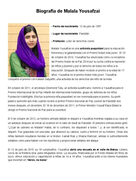 Biografía De Malala Yousafzai Pdf Malala Yousafzai