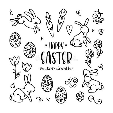 Cute Hand Drawn Collection Of Easter Doodles With Bunnies Eggs And