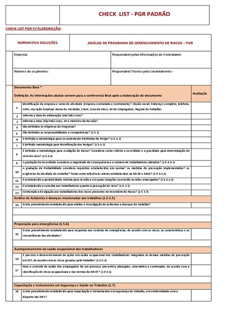 Modelo Check List Pgr Oficial Pdf Desenvolvimento Profissional