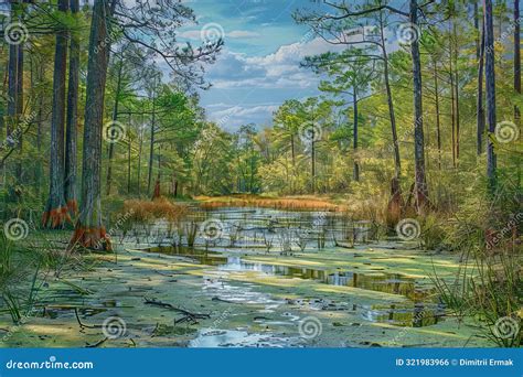 Southern Swamps Beautiful Swamp Natural Bog Marsh Mire Southern Wetland Morass Stock