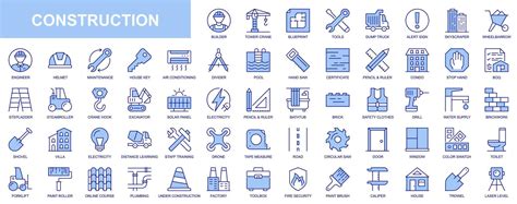 Construction Web Icons Set In Blue Line Design Pack Of Builder Tower