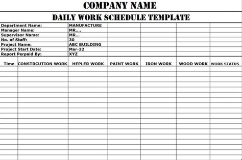 Daily Work Schedule Templates Efficiently Manage Your Tasks
