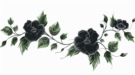 Elegant Black Flower With Vine Leaves Illustration Premium Ai