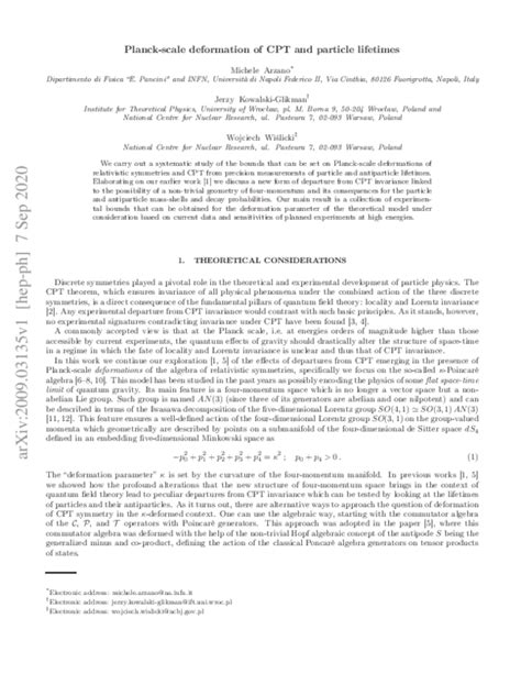 Pdf Planck Scale Deformation Of Cpt And Particle Lifetimes