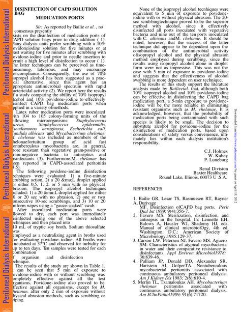 Pdf Disinfection Of Capd Solution Bag Medication Ports