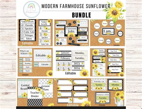 Modern Farmhouse Sunflower Classroom Decor Bundle Sunflower Classroom Theme Editable Artofit