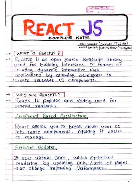 React Js Handwritten Notes For Beginners Pdf Notes Pdf