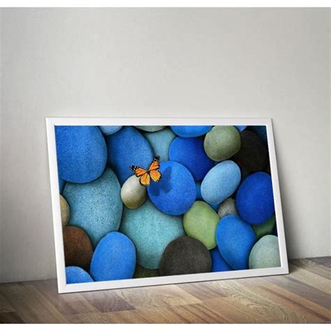 Poster Papillon Caillou Bleu Rocher Nature Paysage Wall Art A3 42x29