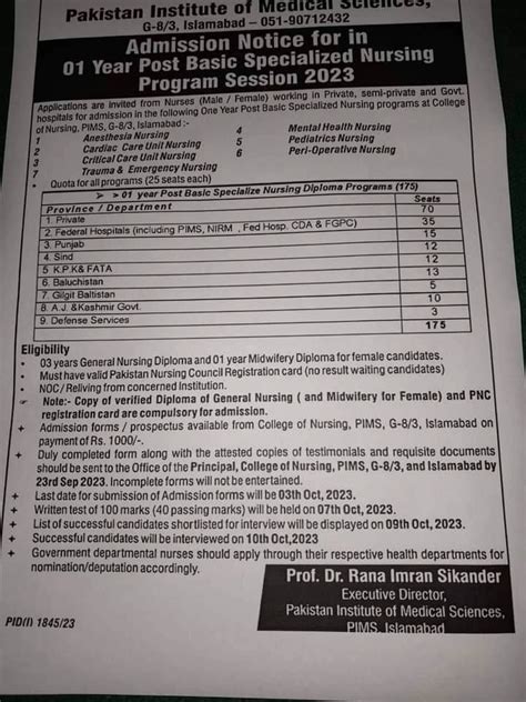 Tasawar Abbas On Linkedin Admission Open One Year Post Basic Specialized Nursing Program