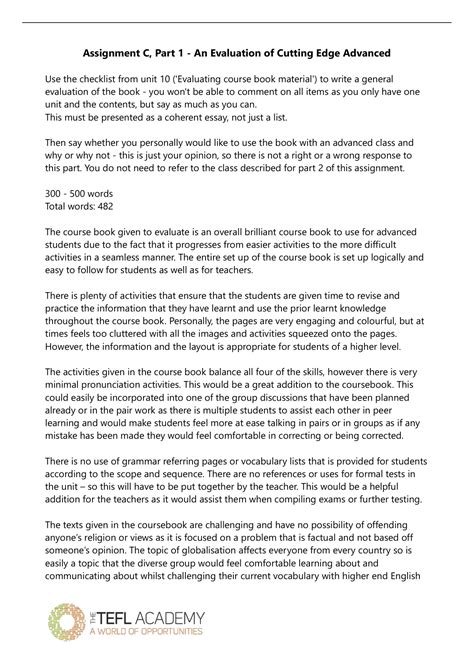 The Tefl Academy Assignment C Evaluation The Tefl Academy Stuvia Sa