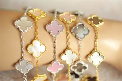 5 Mop Clover Bracelet Mother Of Pearl Five Clover White Pink Gray