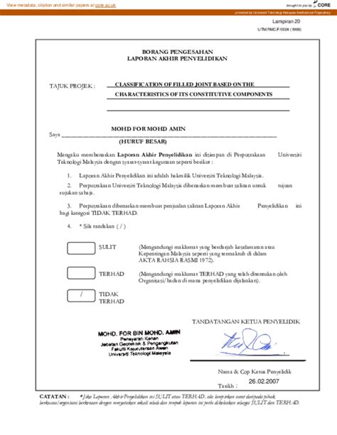 Pdf Classification Of Filled Joint Based On The Characteristics Of