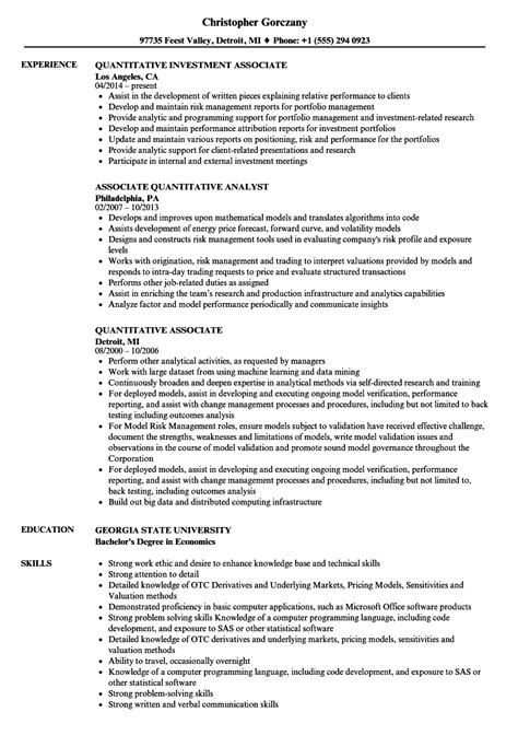 Quantitative Associate Resume Samples Velvet Jobs