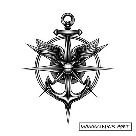 Tattoo Design Military Compass Rose Tribute Style Black And Grey