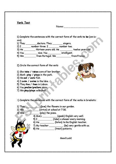 Verb Test Esl Worksheet By Warmissys