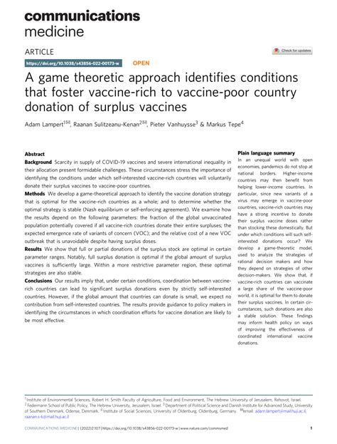 Pdf A Game Theoretic Approach Identifies Conditions That Foster
