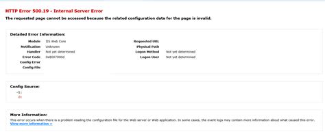 Solved Aspnet Error 50019 Internal Server Error