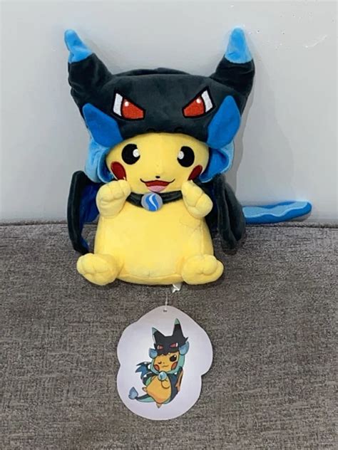 Pokemon Centre Japan Mega Charizard X Cosplay Pikachu 9”23cm Plush