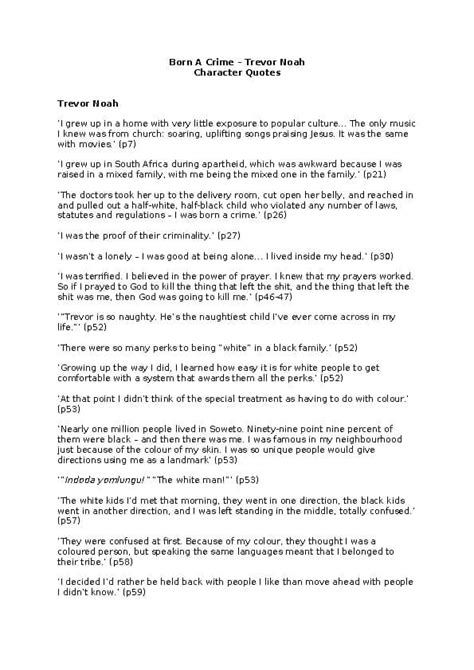 Trevor Noah Born A Crime Character Quotes Vce English Text Analysis