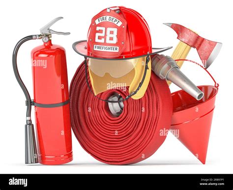 Firefighter Equipment And Tools Fire Hose Fire Hat Extinguisher And