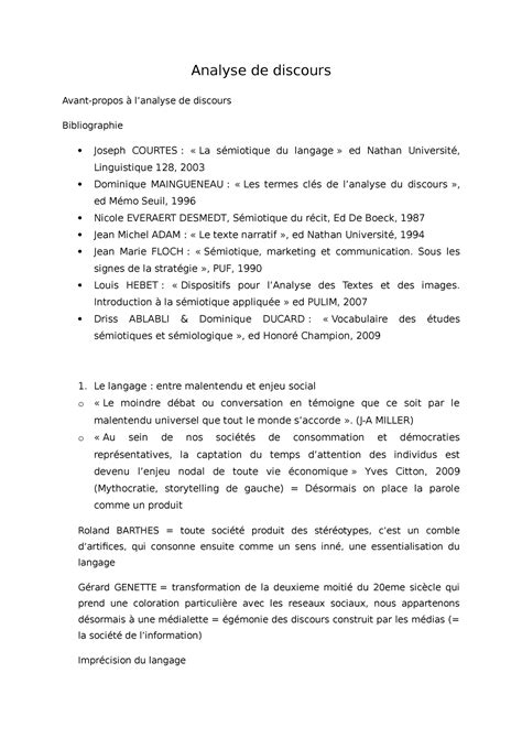 Cm Analyse De Discours Cours Magistral Complet Analyse De Discours Avant Propos à Lanalyse