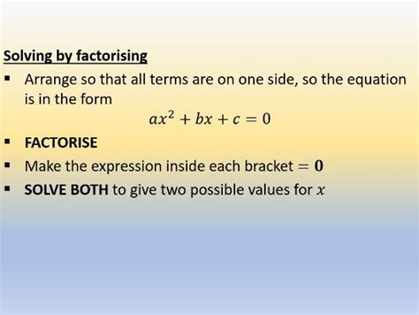 Solving Quadratic Equations By Factorising Teaching Resources