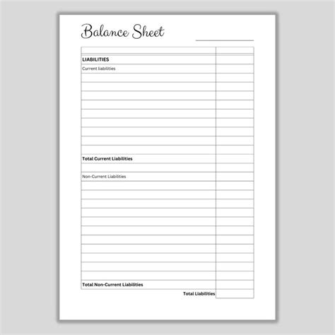 Printable Balance Sheet Template Financial Statement Assets