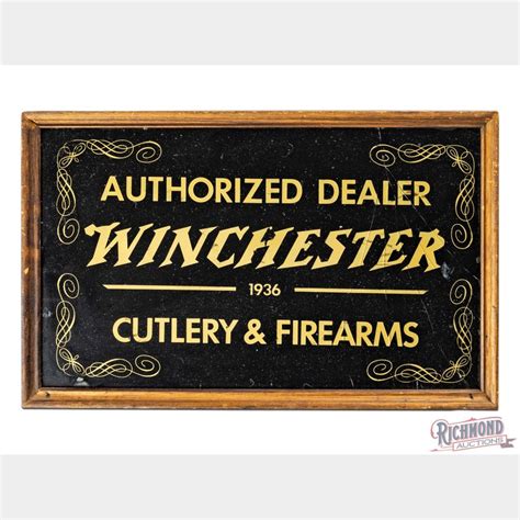 Winchester Authorized Dealer Cutlery And Firearms Glass Advertising Sign Richmond Auctions
