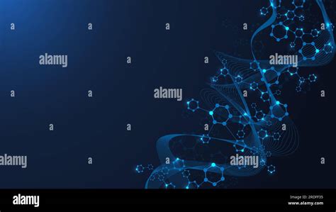 Modern Science Background With Lines Dots And Hexagons Wave Flow