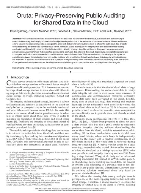 Pdf Oruta Privacy Preserving Public Auditing For Shared Data In The Cloud