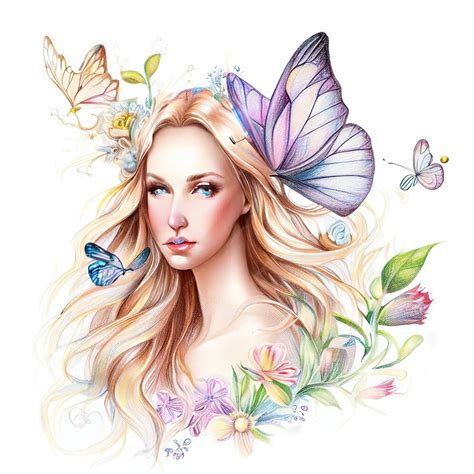 Un Dibujo De Una Mujer Con Mariposas En La Cabeza Foto Premium