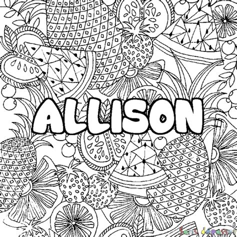 Coloriage Prénom Allison Décor Mandala Fruits Sans Dépasser