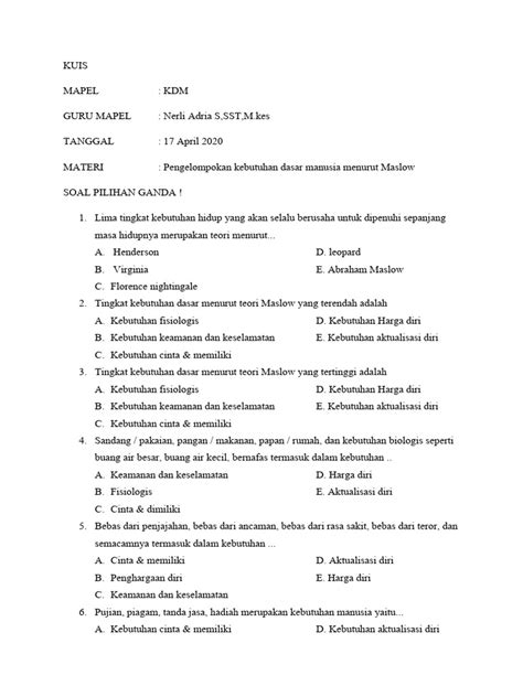 Kuis Kebutuhan Dasar Manusi Maslow Pdf