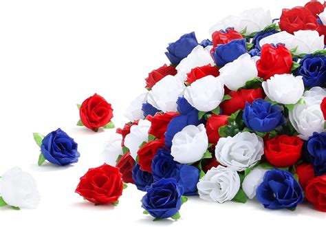Situmeizi 100 Pcs Mini Patriotic Roses Head 4th Of July