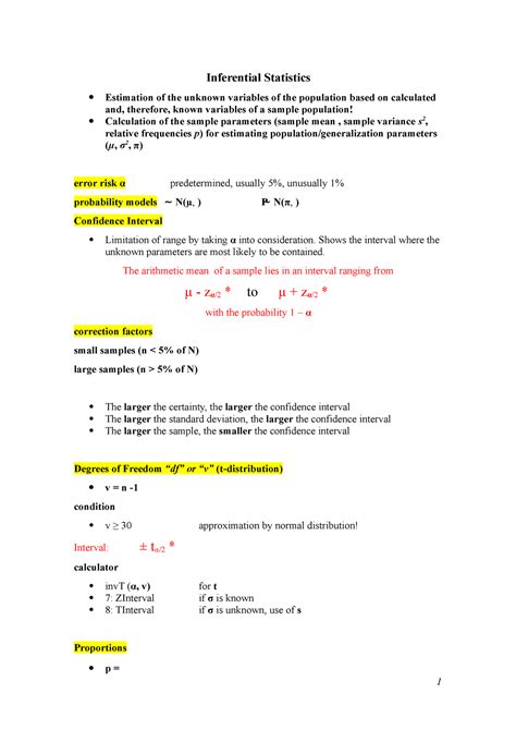 Inferential Statistics Summary Inferential Statistics Estimation Of