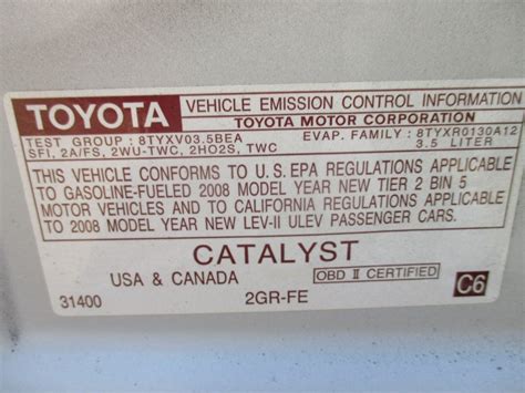 2008 Toyota Camry Se White 35l At Z17633 Rancho Toyota Recycling