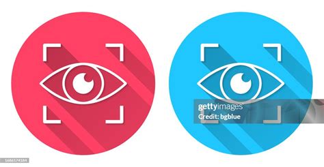 Retinal Scan Round Icon With Long Shadow On Red Or Blue Background High